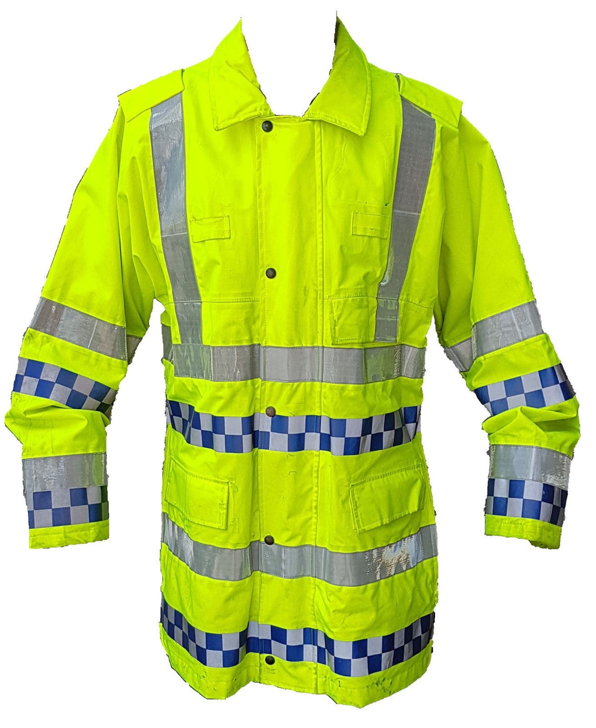 Hi Viz Long Waterproof Jacket Double Checker Traffic Coat Security HVP ...